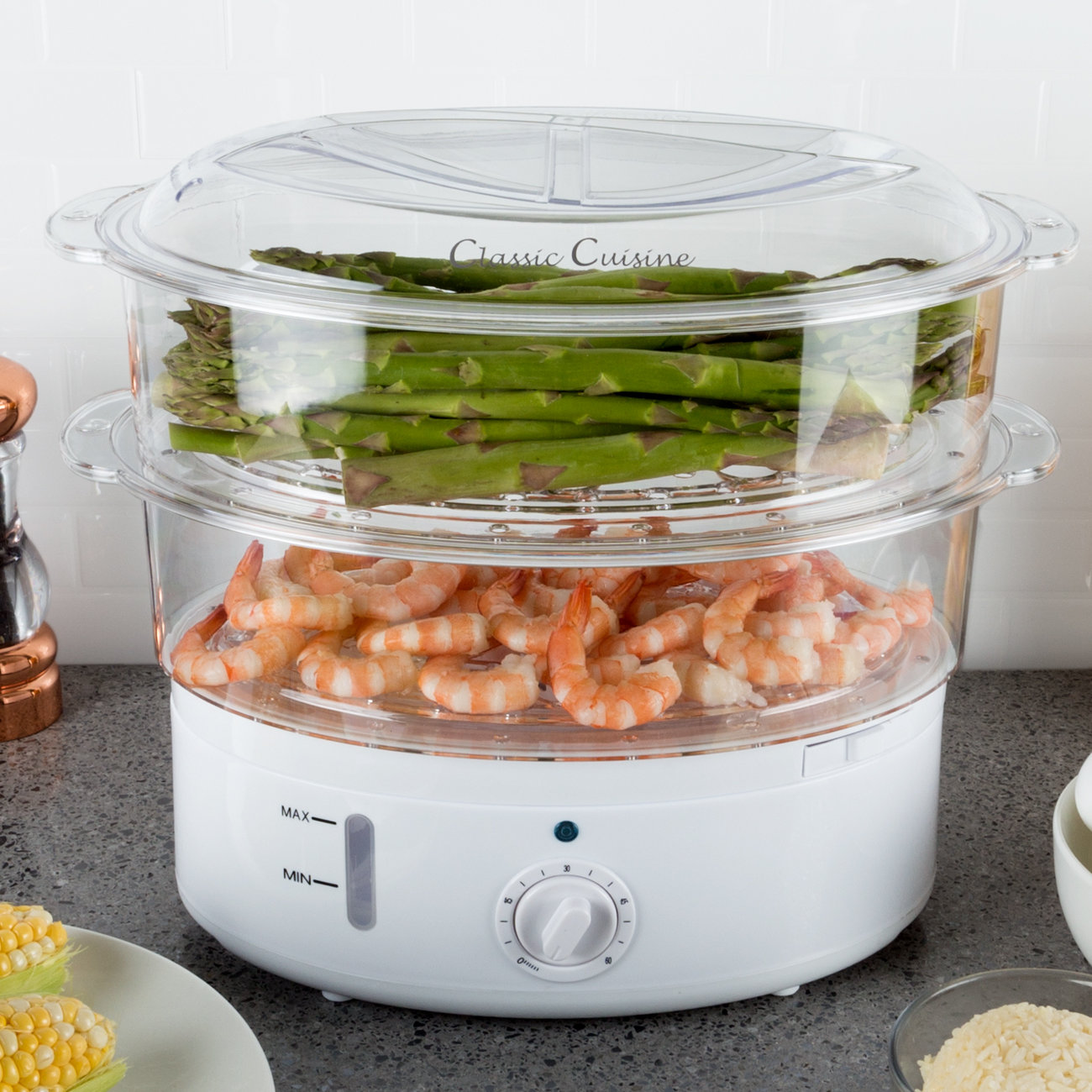 Classic Cuisine Vegetable Steamer and Rice Cooker - 6.3 Quart Electric ...