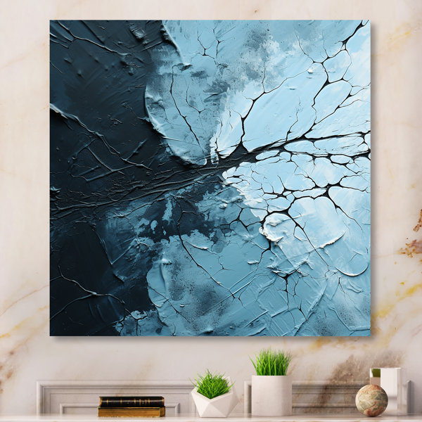 Ivy Bronx " White And Blue Abstract Split I " on Metal | Wayfair