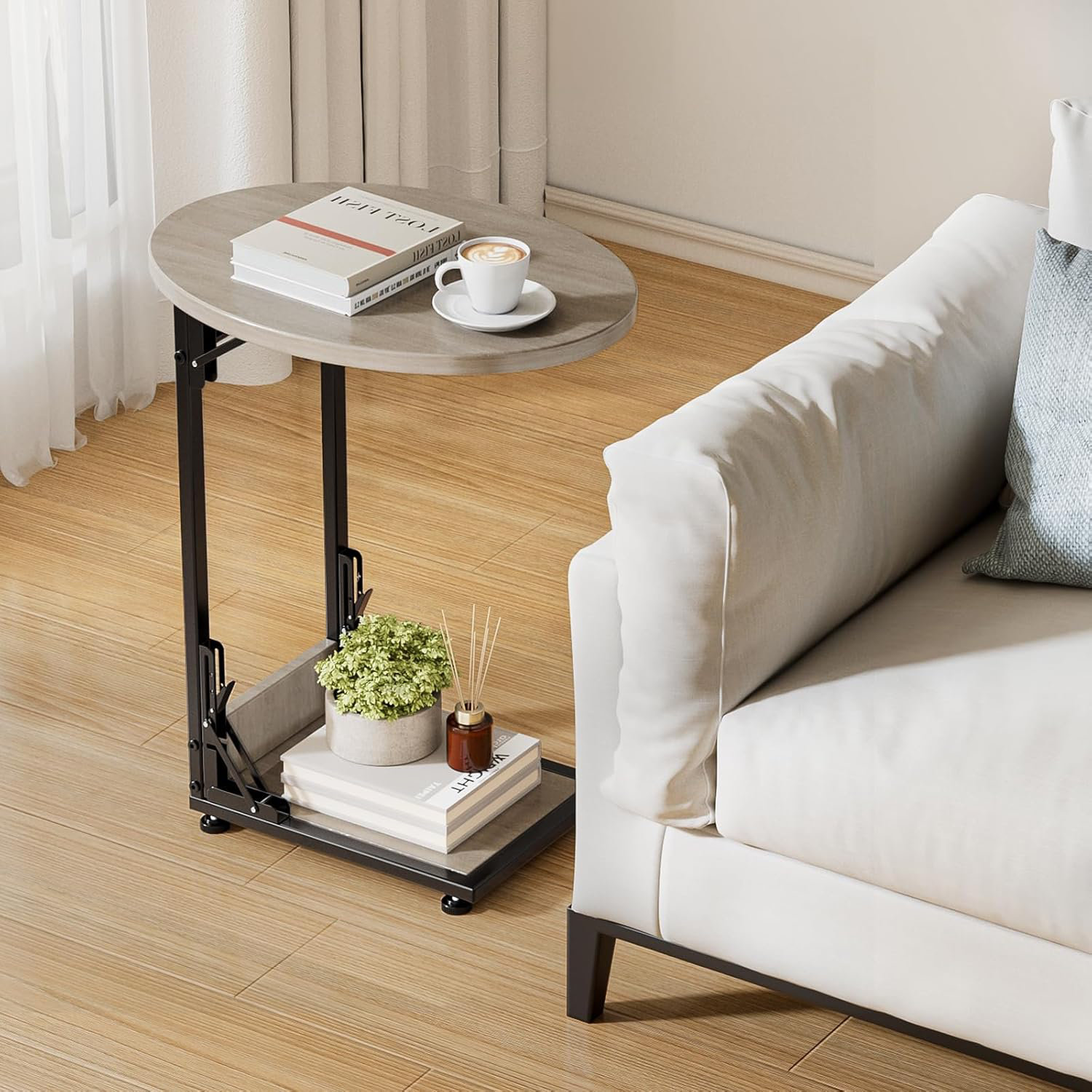 17 Stories Folding Side Table With C-Shaped Design, 2-Tier Metal Frame ...