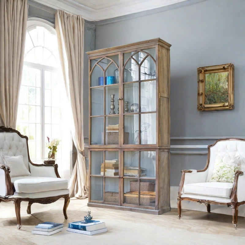 Parttlion French style arched glass door bookcase | Wayfair