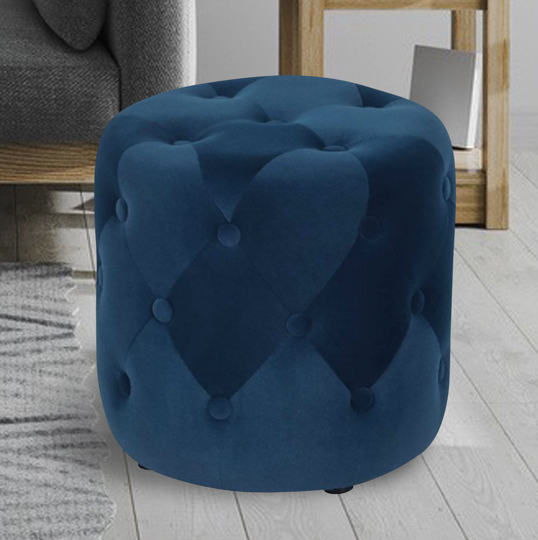 Everly Quinn Healion 17'' Wide Velvet Tufted Round Ottoman & Reviews ...