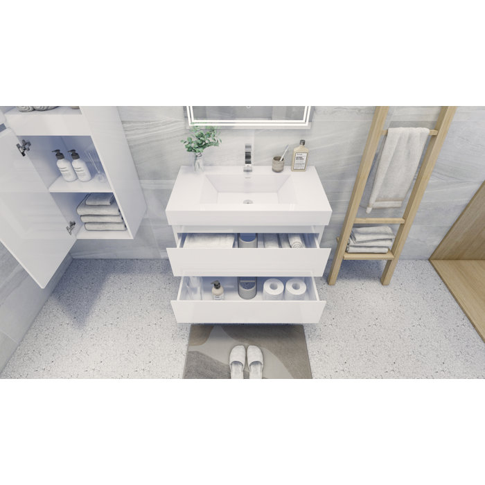 Latitude Run® Carneshia 35" Wall-Mounted Single Bathroom Vanity Set ...