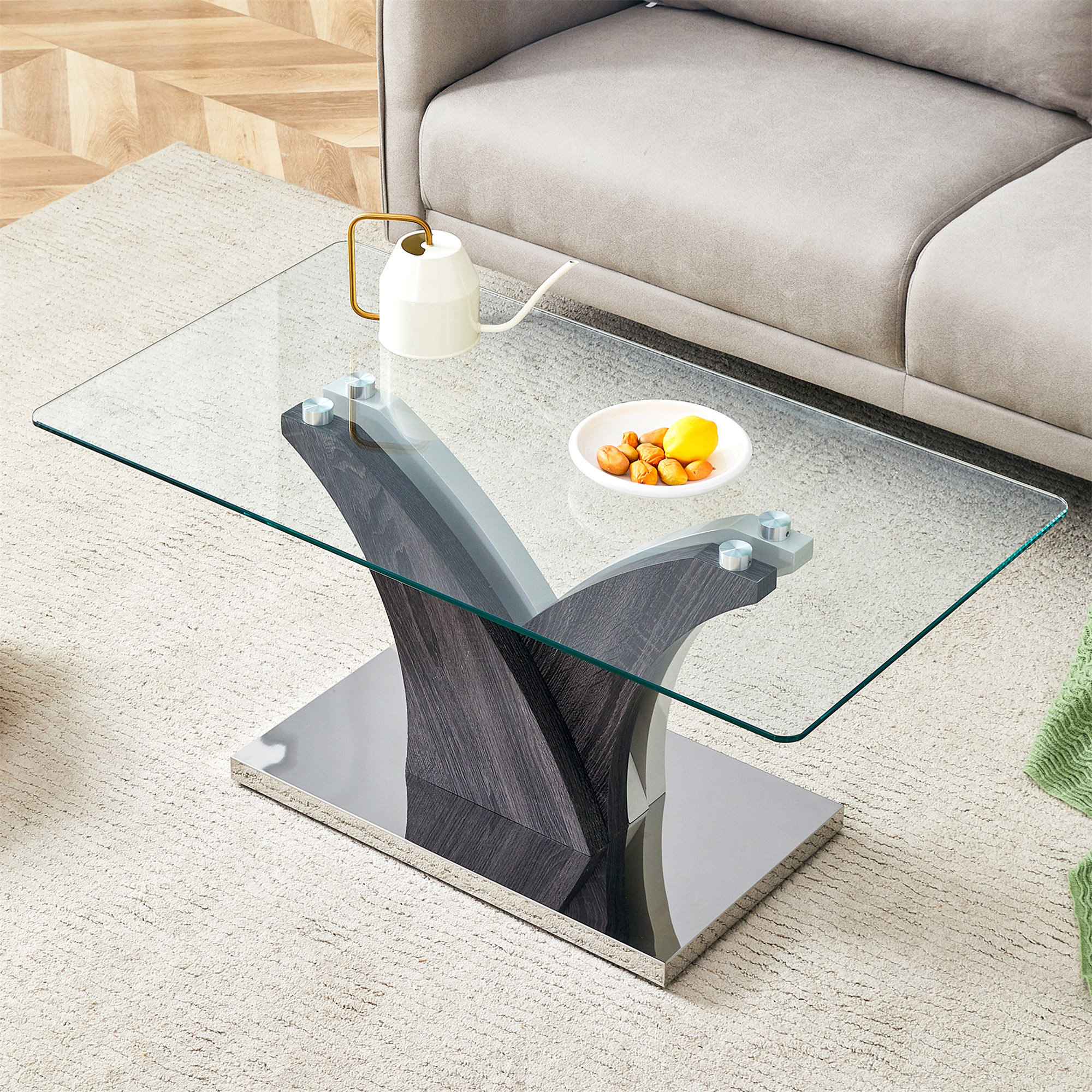 Ivy Bronx Rectangular Coffee Table.Tempered Glass Countertop, And ...