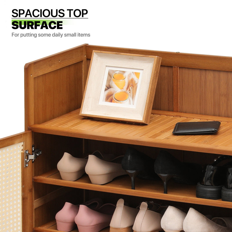 Bay Isle Home™ Bamboo 7-Tier Shoe Cabinet With Foldable Rattan Doors 30 ...