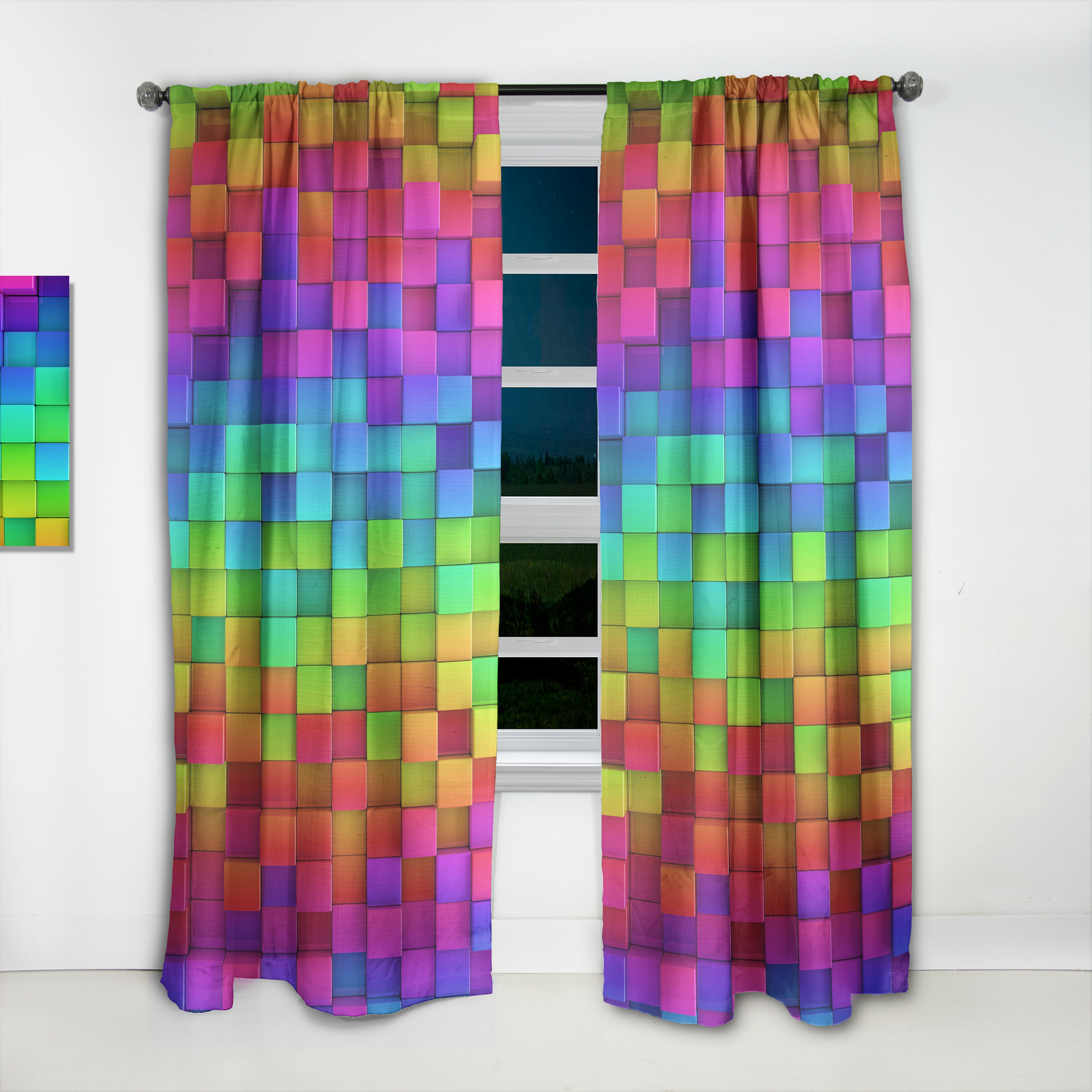 Orren Ellis Rainbow Of Abstract Colorful Blocks - Abstract Curtain ...