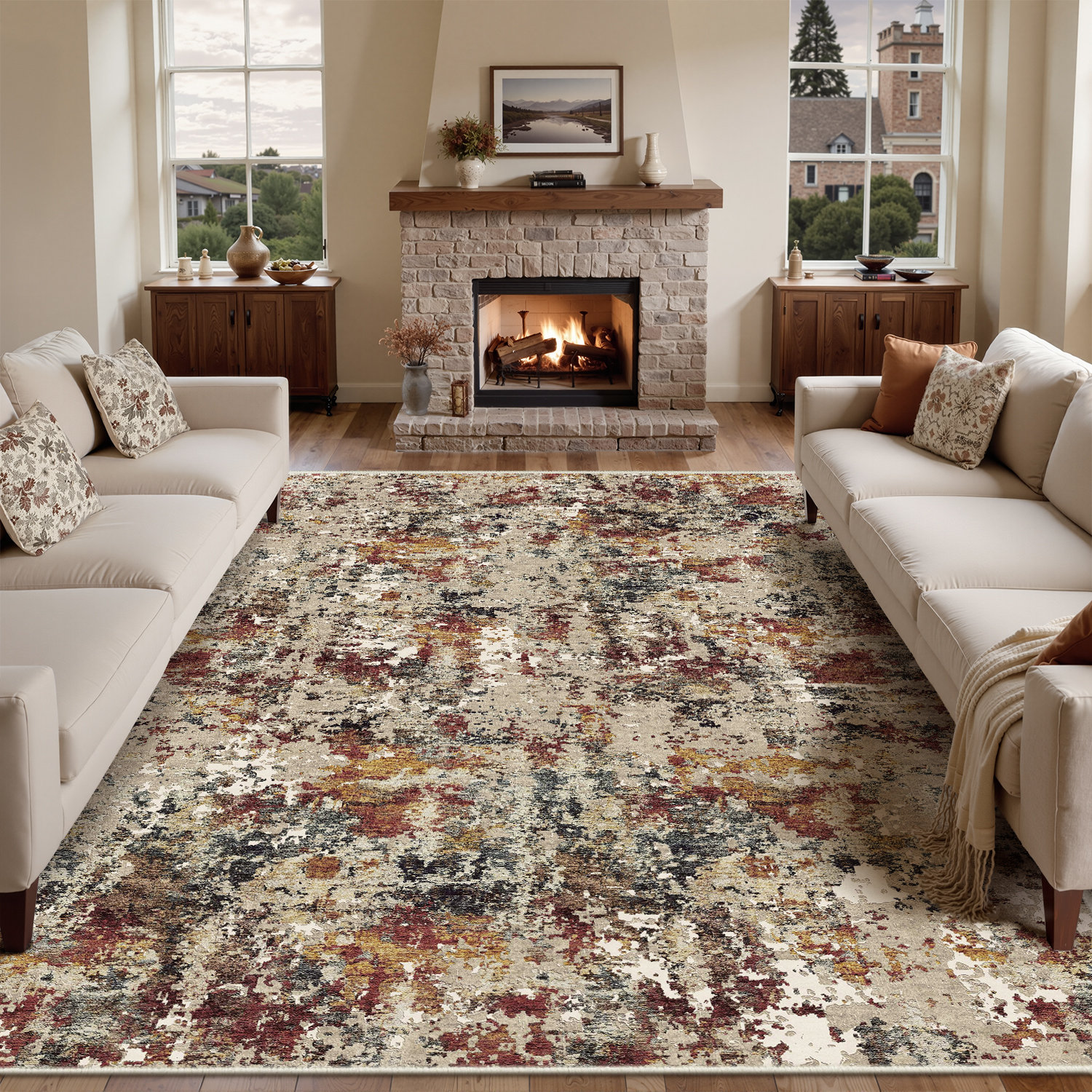 17 Stories Asher Modern Abstract Machine Washable Area Rug With Non ...