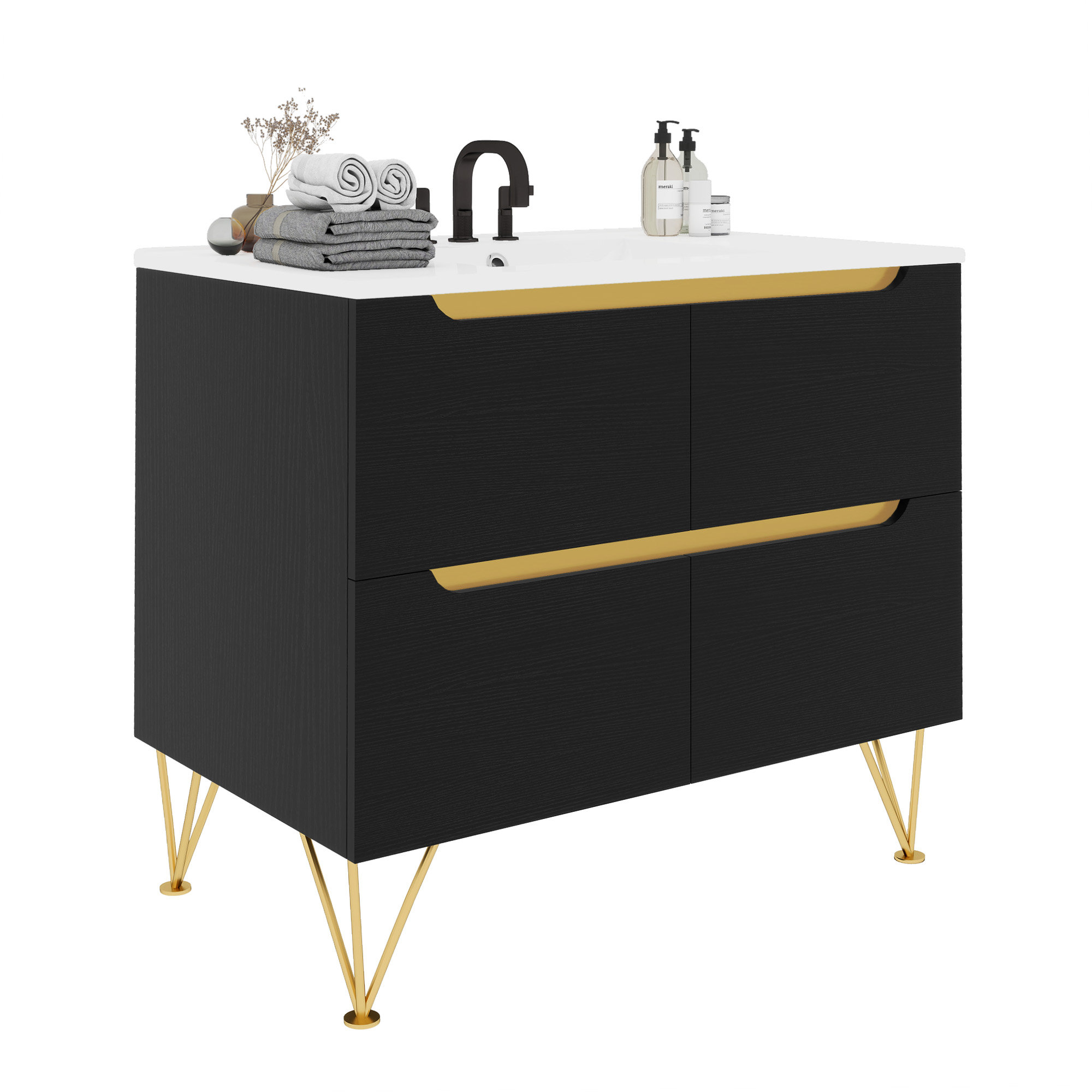 Mercer41 Modern Bathroom Vanity with Integrated Ceramic Sink and Double ...