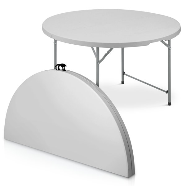 MoNiBloom Round Foldable Plastic Table Collapsible Circular Steel Frame ...