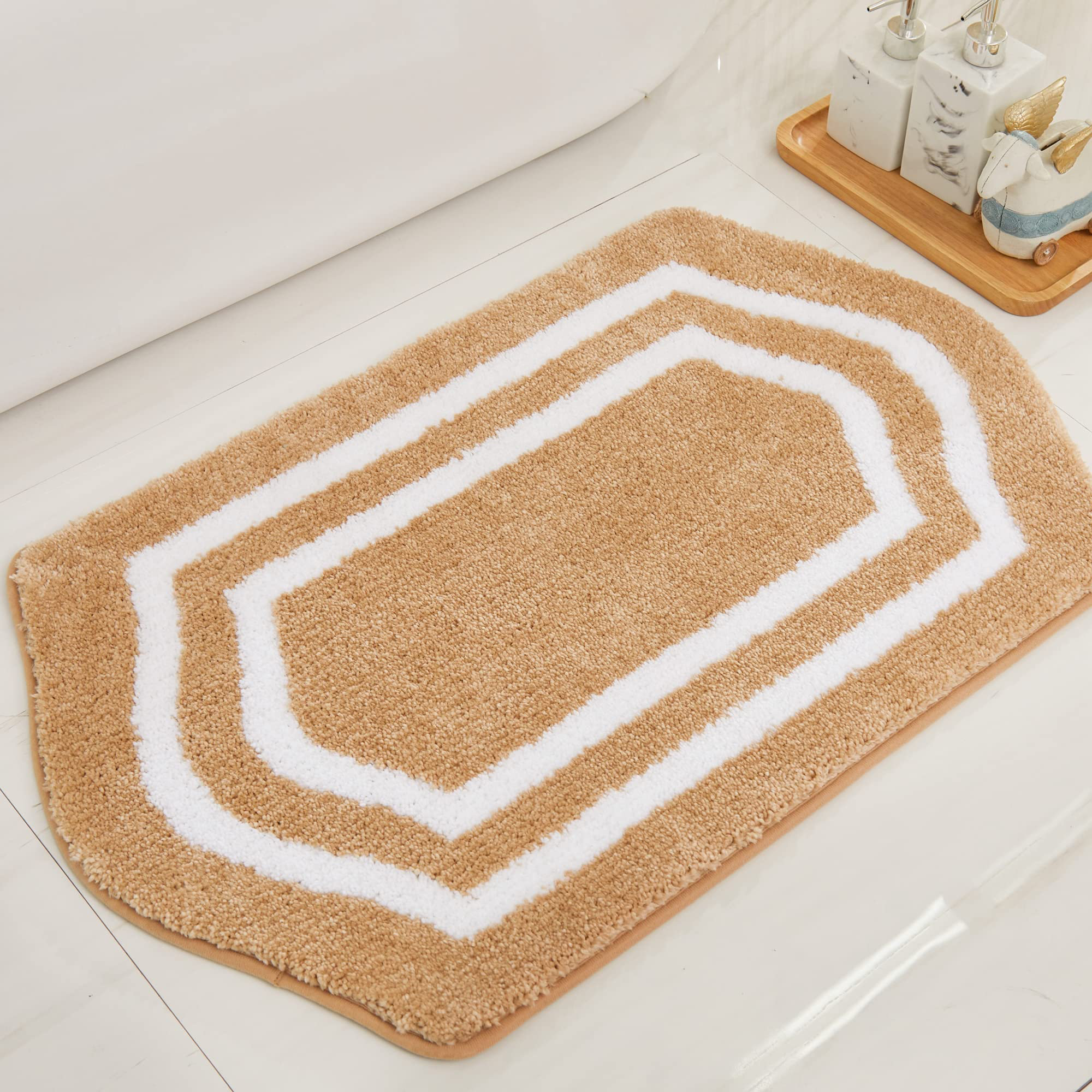Lark Manor™ 17" X 27" Oval White/Beige Polyester Bath Mat - Ultra ...
