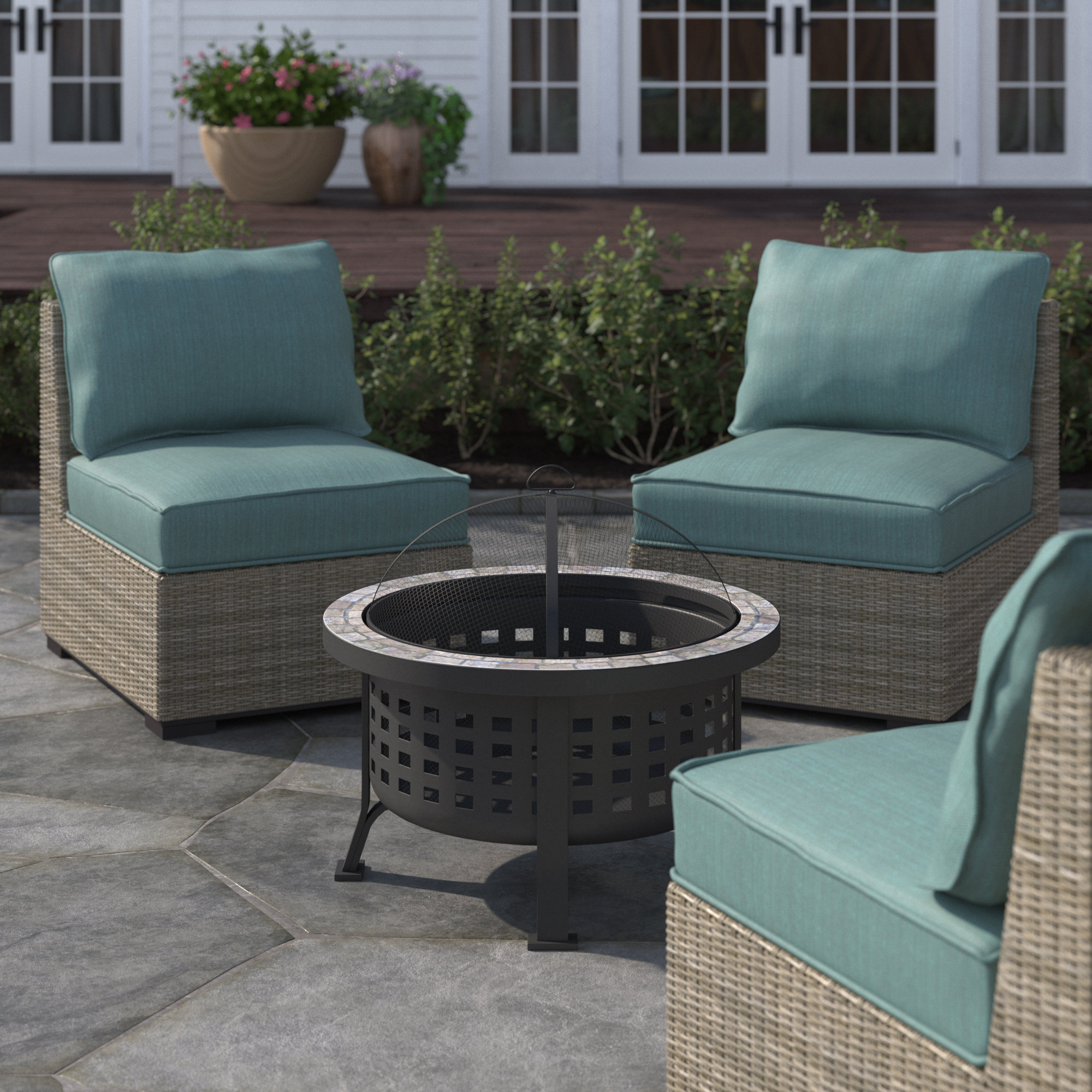 Red Barrel Studio Foyer d'extérieur léger en bois avec foyer en ardoise ...