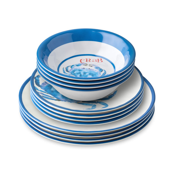Certified International Beach House Crab 12-Piece Melamine Dinnerware ...