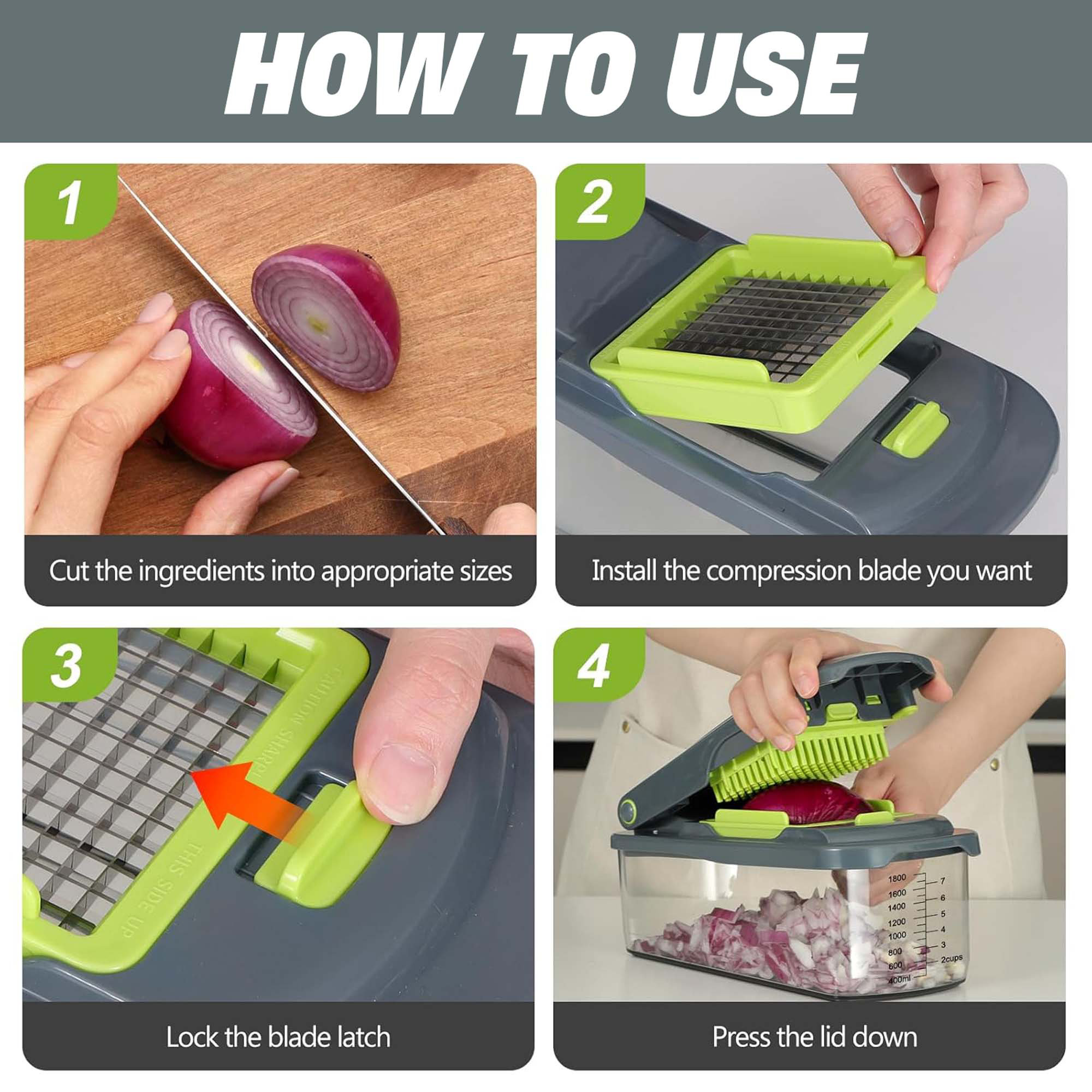 afoxsos 2-in-1 Manual Vegetable Chopper with Container 2 Blades Food ...