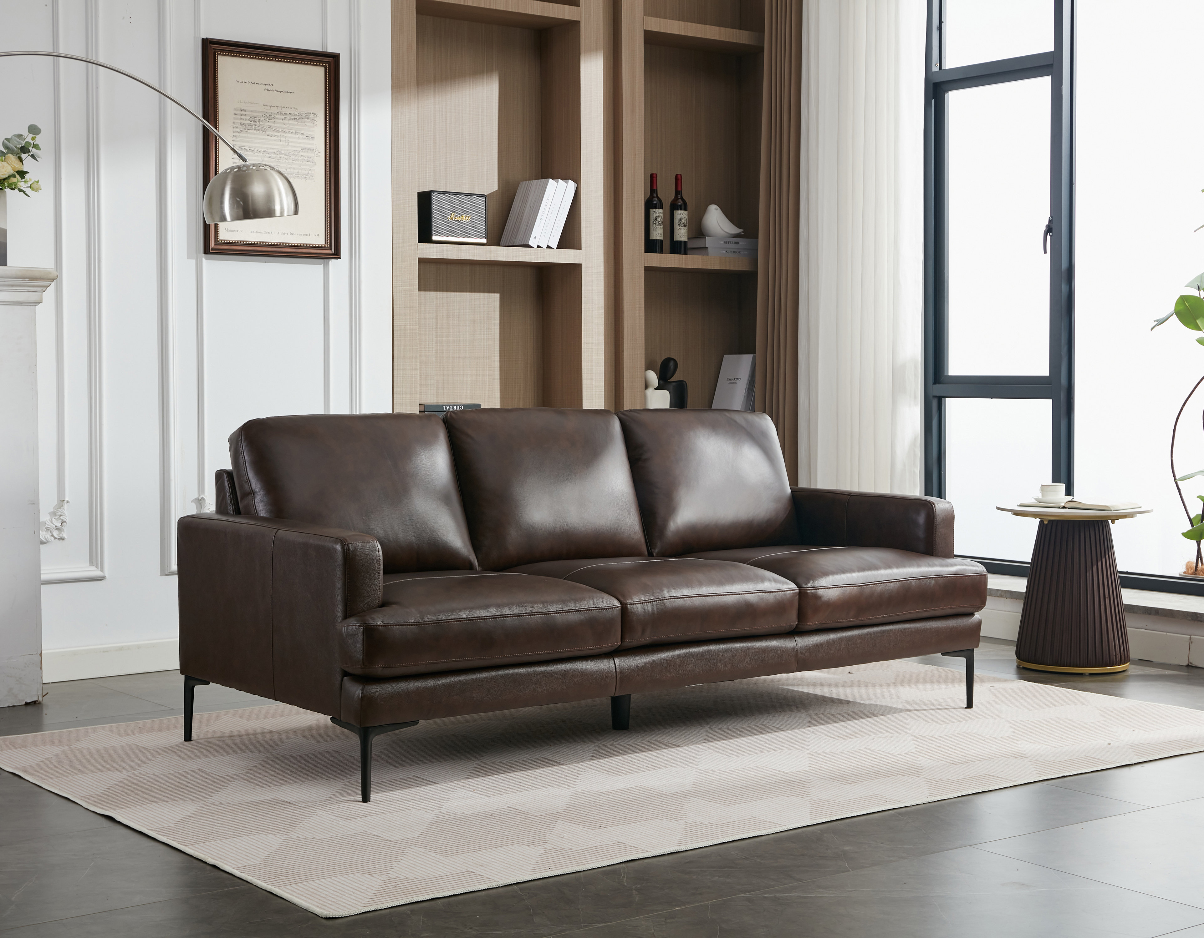 17 Stories 82'' Modern Top Genuine Leather Extended Seat Depth Sofa ...