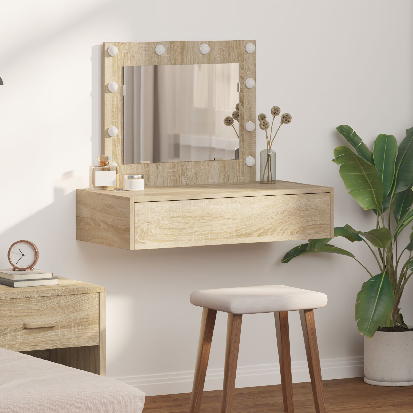 Ivy Bronx Wall Hanging Dressing Table With LED Lights | Wayfair