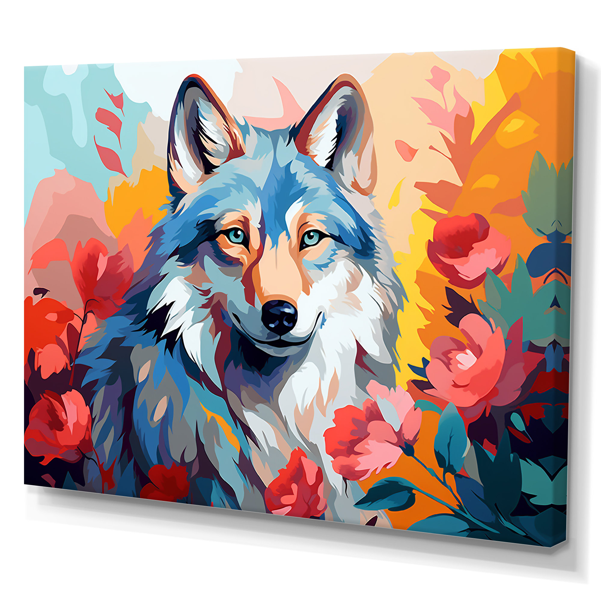 Loon Peak® Impressionist Colorful Wolf Blooms I - Wolf Animal Wall Art ...