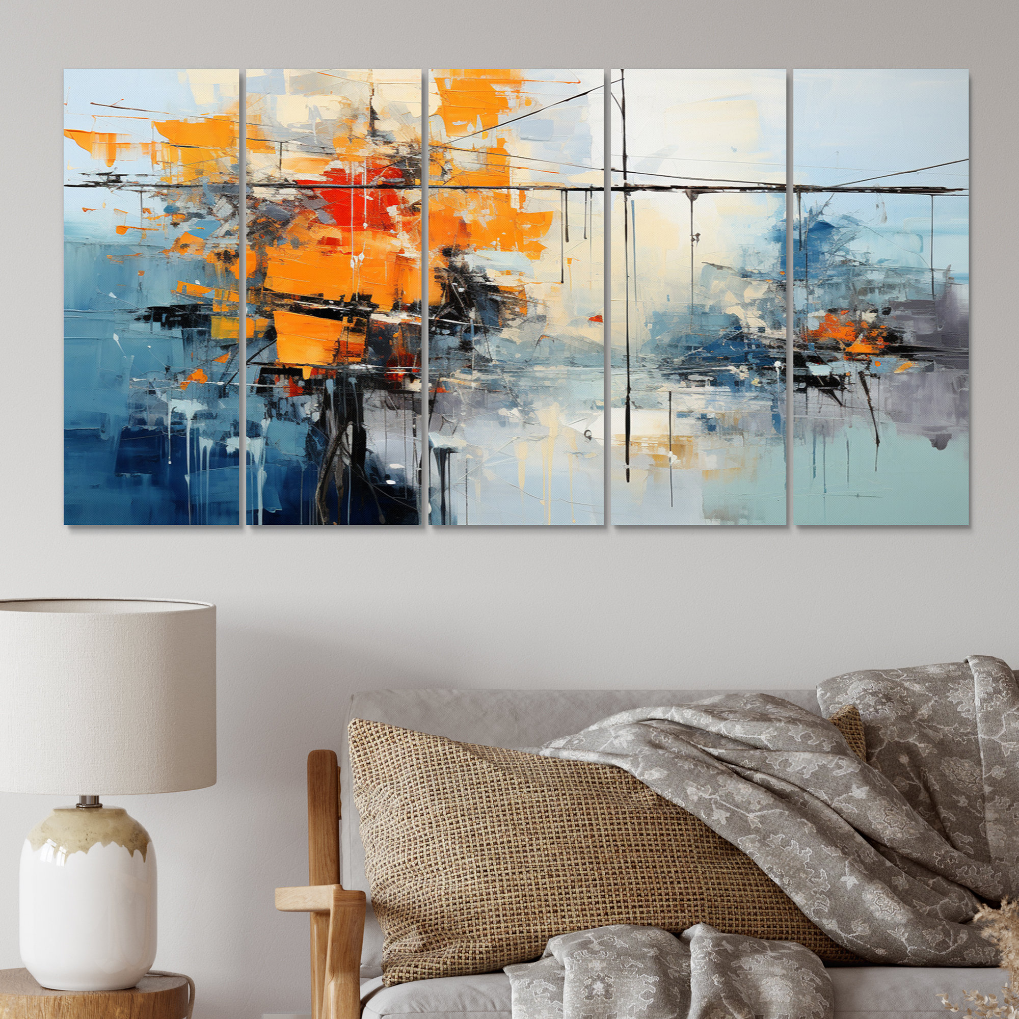 Wrought Studio Power Lines Abstract Currents - 5 Piece Wrapped Canvas ...