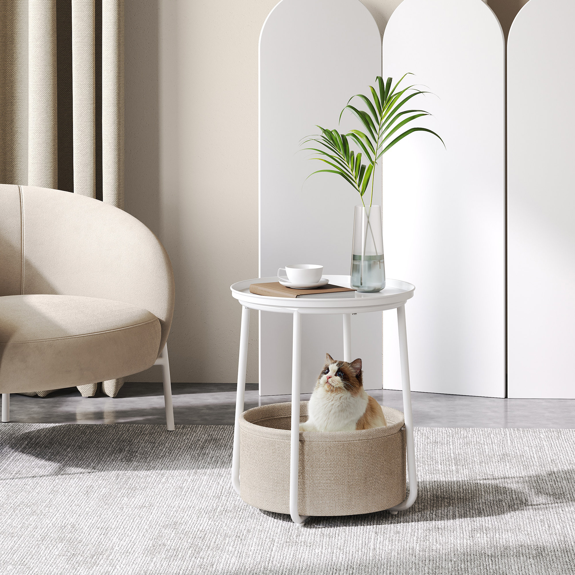 Ebern Designs Neili Steel Tray Top End Table with Storage Fabric Basket ...