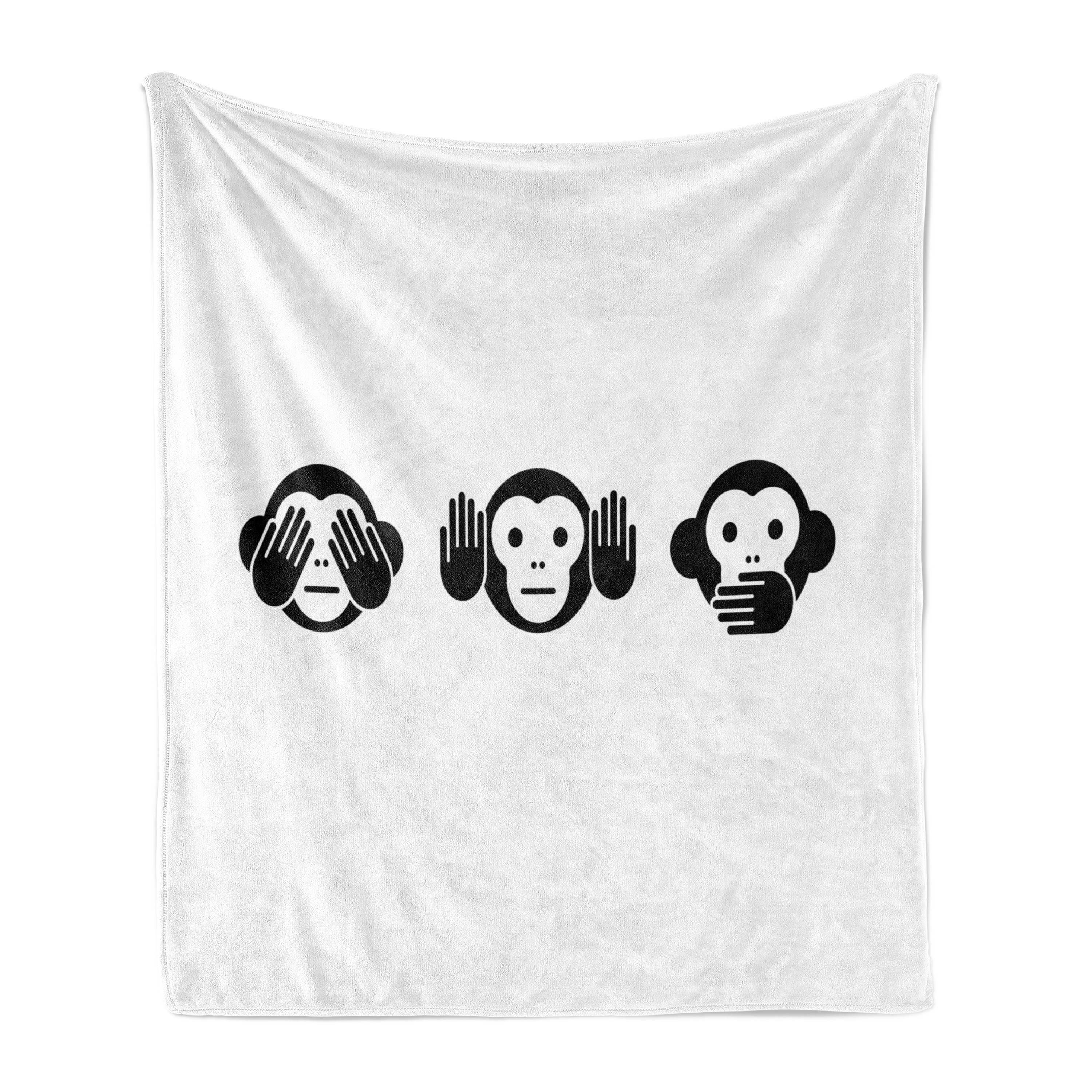 Ambesonne Monkey Fleece Throw Blanket Simple Animal Graphic Charcoal ...