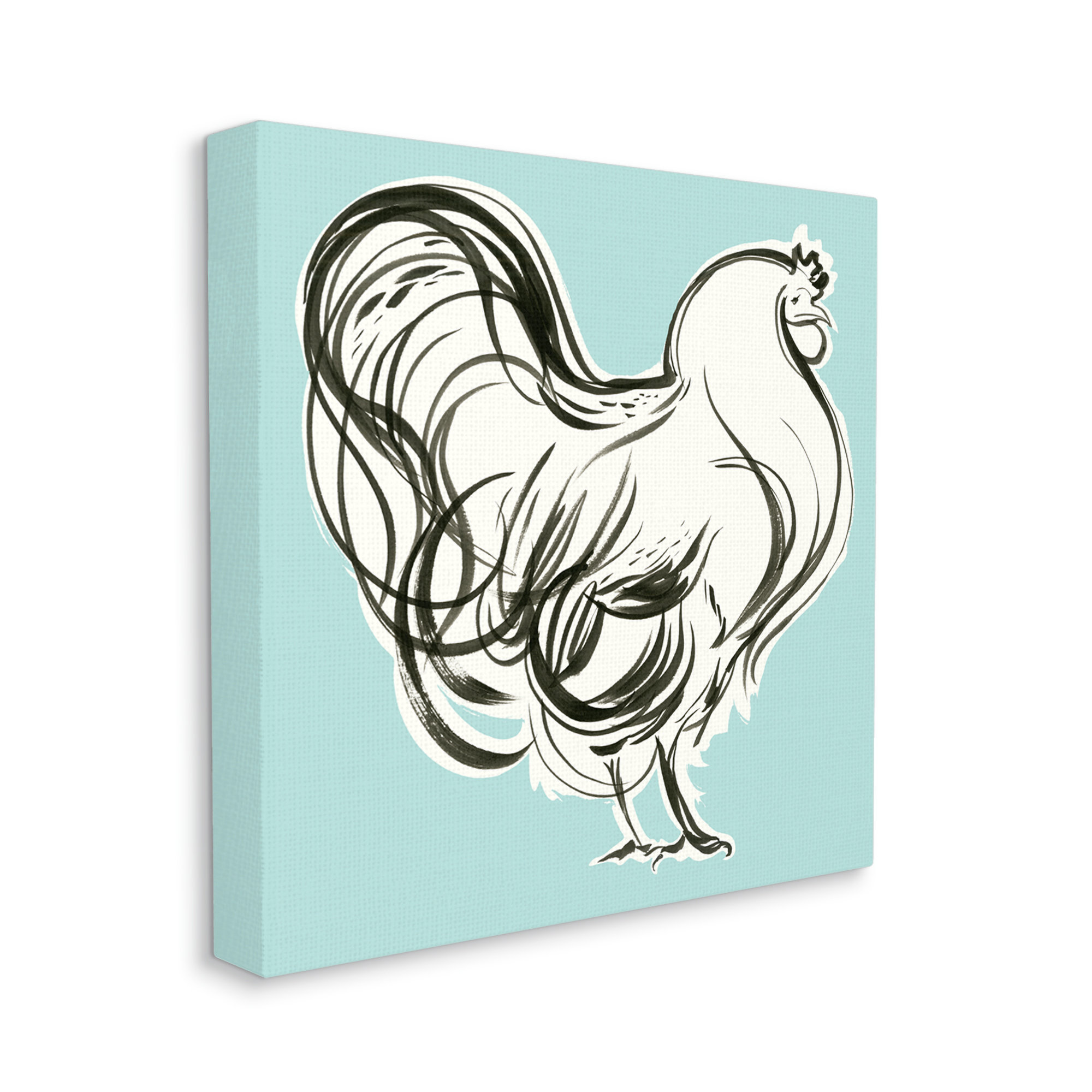 August Grove® Rooster Drawing On Blue On Canvas by Laura Marr Graphic ...