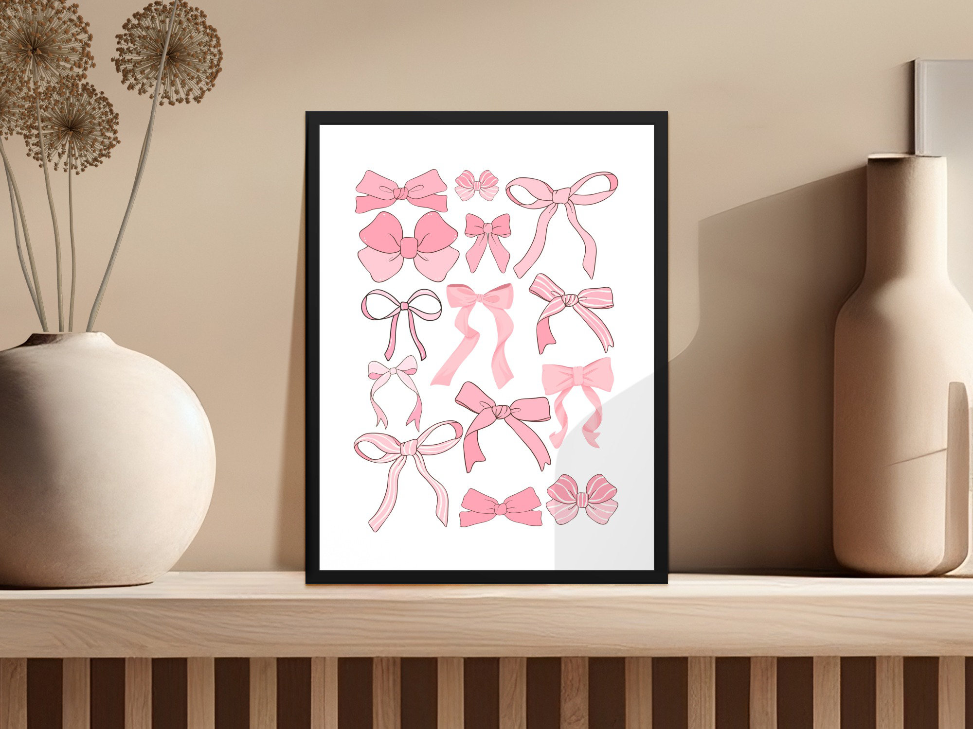 Brayden Studio Pink Bows on White Lovely Home Decor Design Framed ...