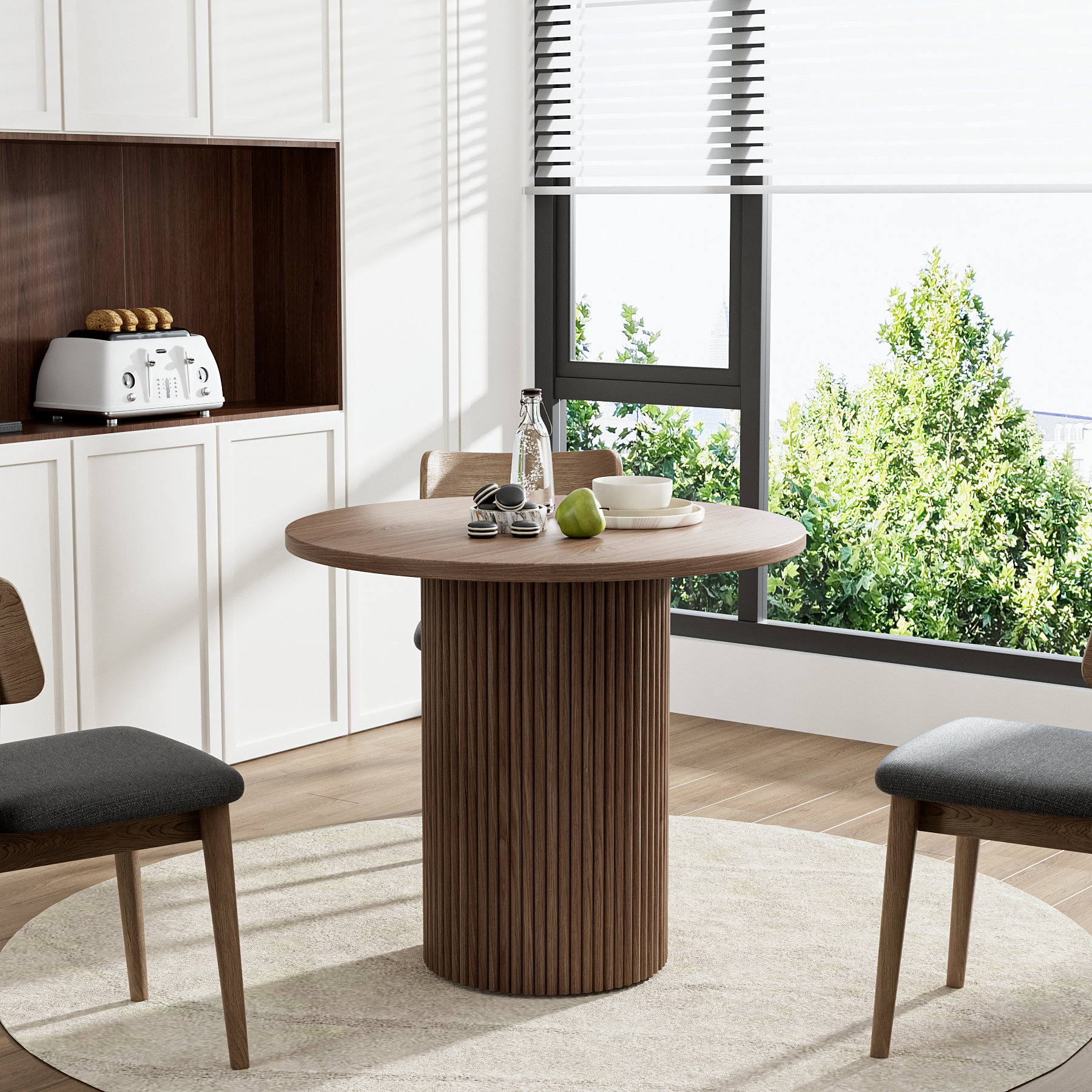 Latitude Run® Pedestal Elegant Wood Texture Round Dining Table ...