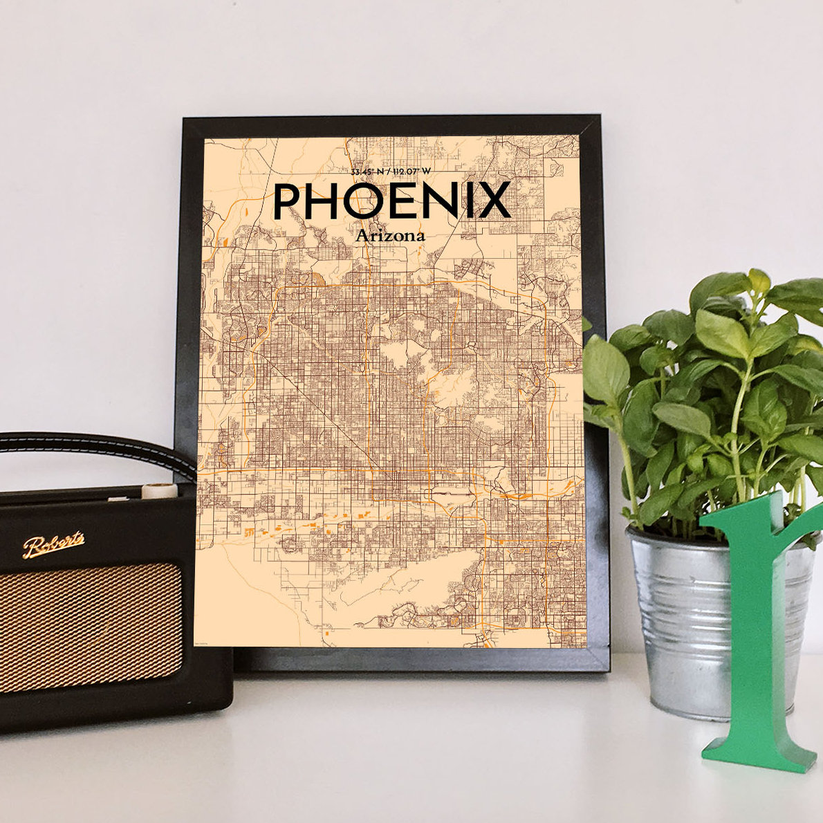 Wrought Studio™ 'Phoenix City Map' Graphic Art Print Poster in Vintage ...