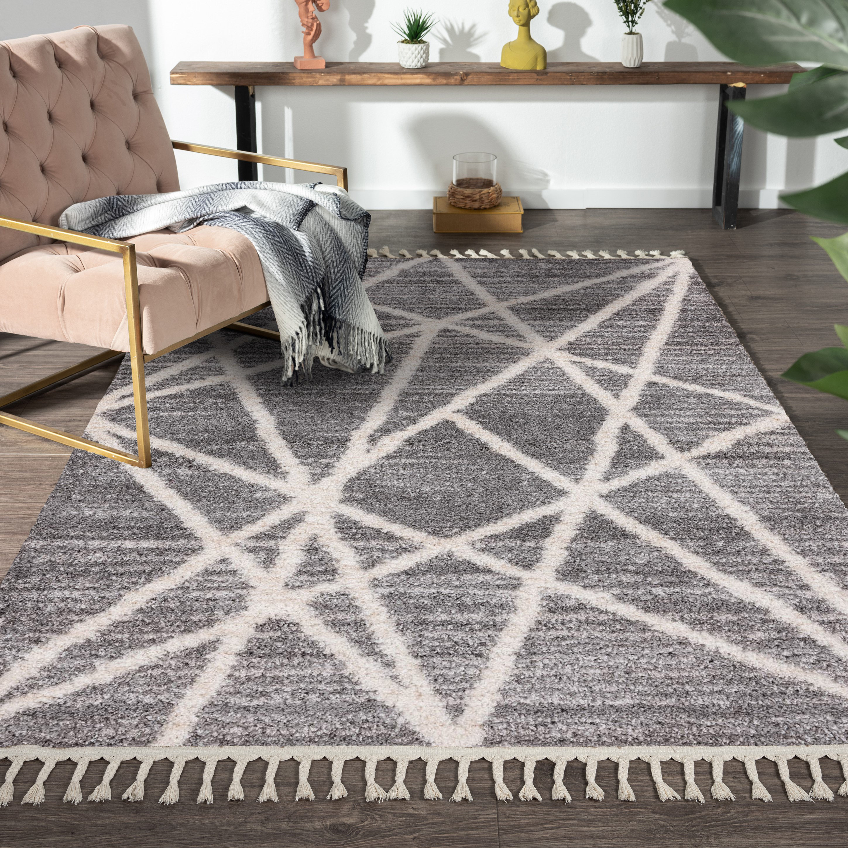 Gracie Oaks Emmaleen Power Loom Performance Gray/Cream Rug | Wayfair