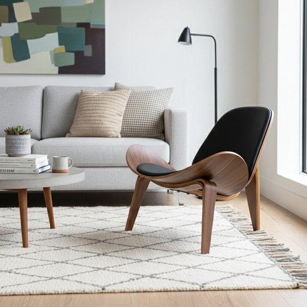 Asukale Mid Century Modern Wide Side Accent Chair, Walnut Leather ...