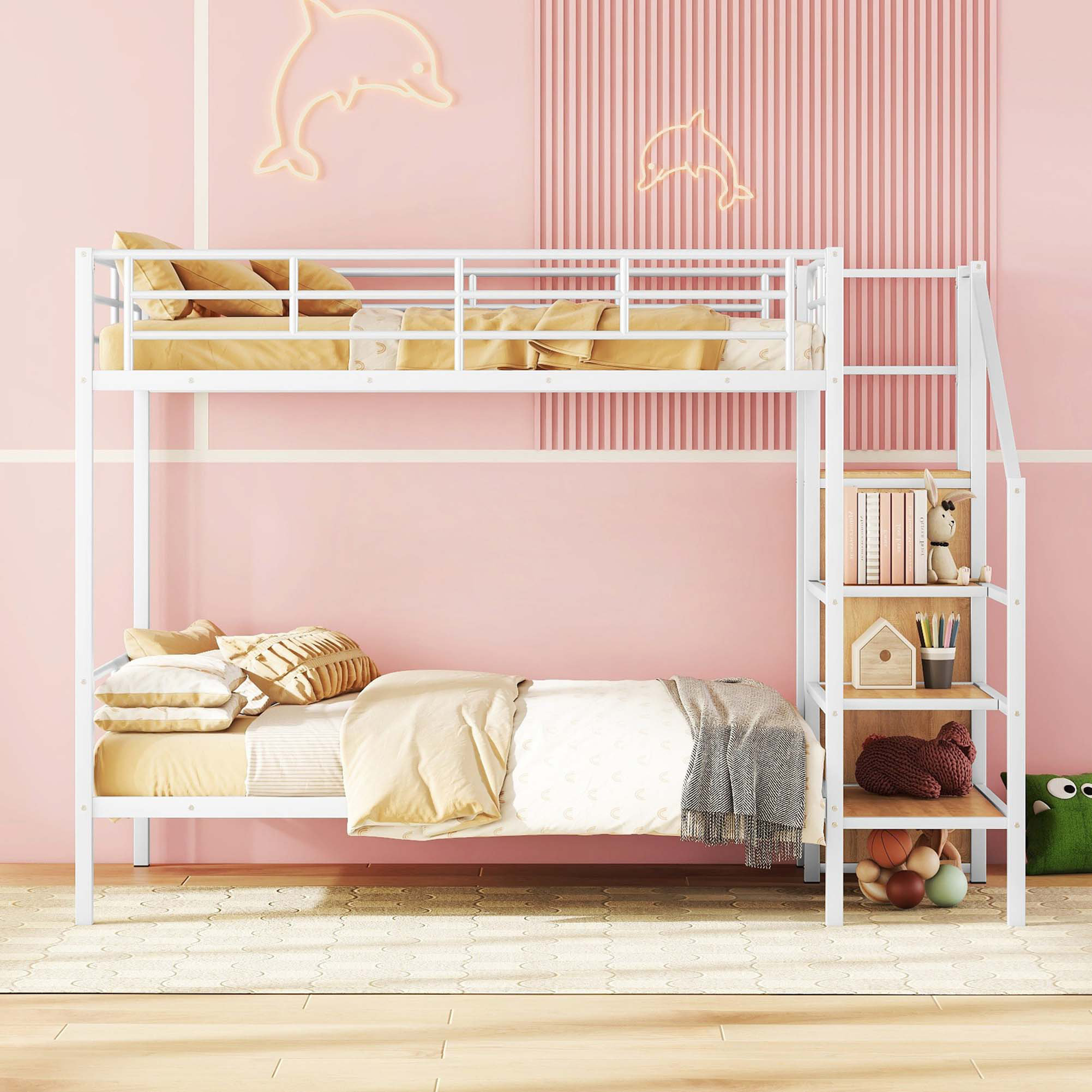 Mason & Marbles Metal Bunk Bed With Lateral Storage Ladder And Wardrobe ...