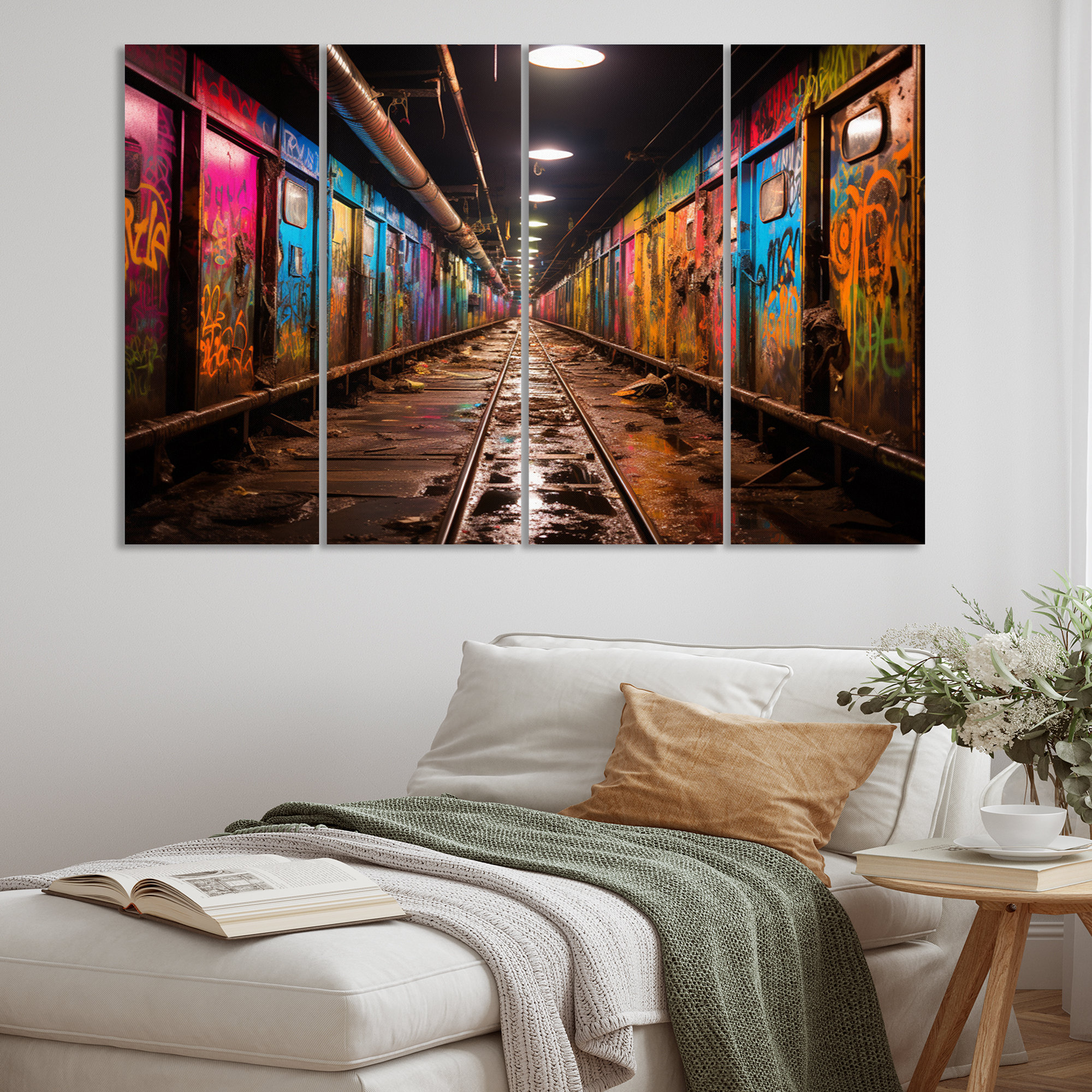 17 Stories Colorful Tunnel Graffiti Oasis Bold On Metal 4 Pieces Print ...