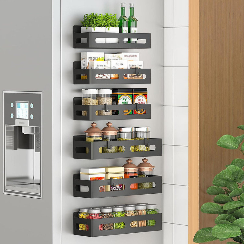Rebrilliant Black Removable Magnetic Spice Rack with Hooks ...