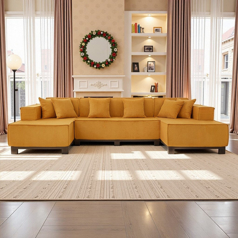 Tuphen 130-inch Modern U-Shaped Sectional Sofa with LED Lighting ...