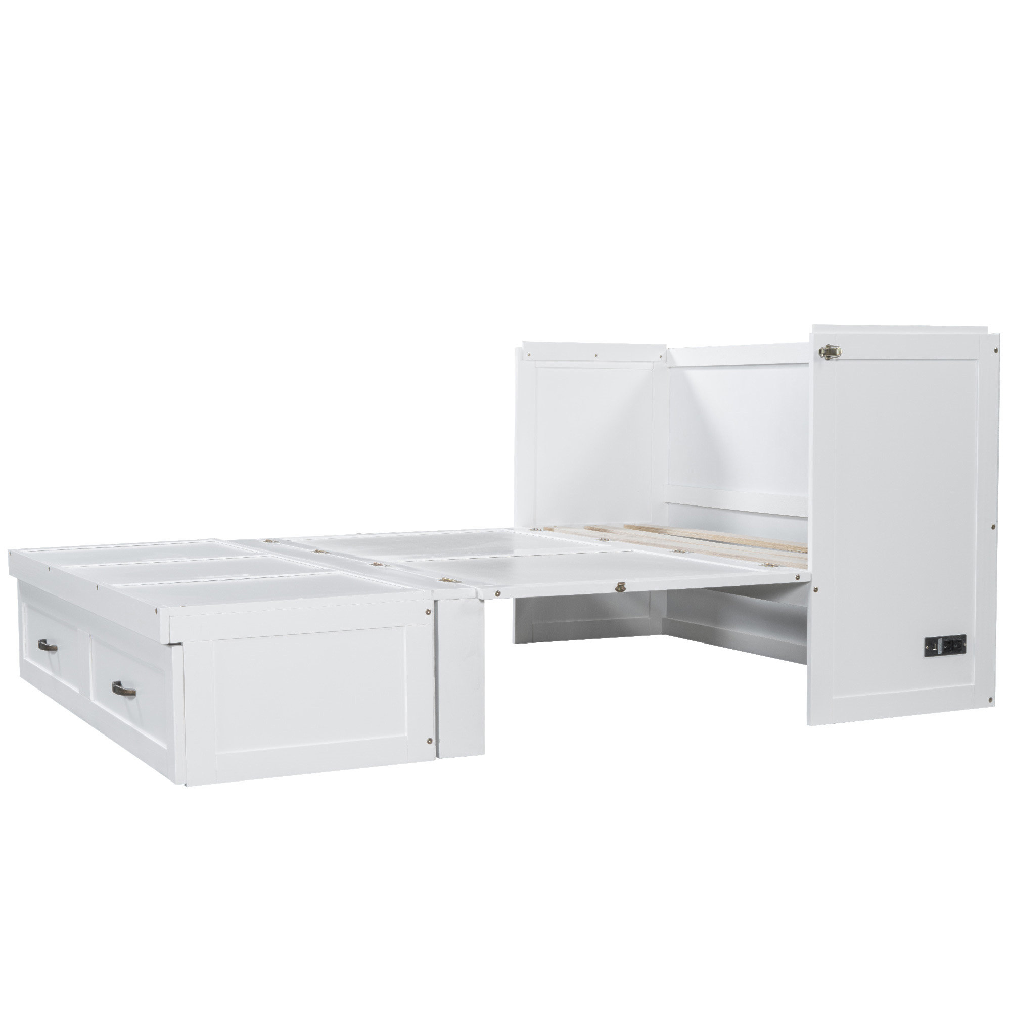 Red Barrel Studio® Full Size Murphy Bed With USB Ports, Large Drawers ...