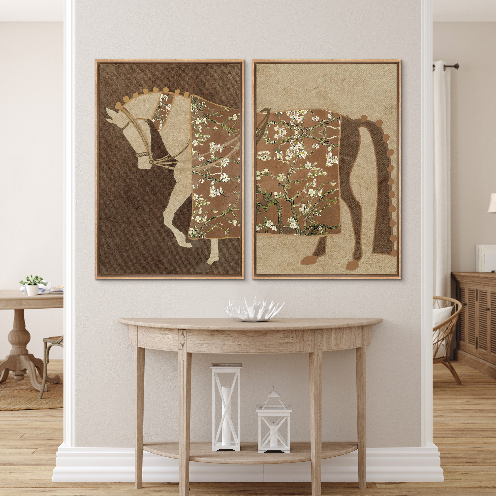 wall26 Abstract Beige Horse Moody Flower Vintage Antique Retro Rustic ...