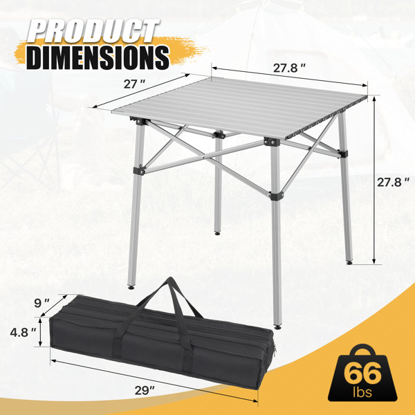 Ebern Designs Folding Camping Table, Aluminum Roll Up Camp Table With ...