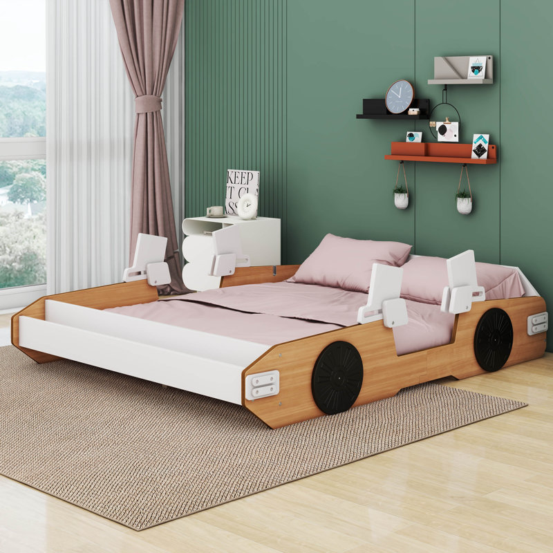 Zoomie Kids Aiya Wood Full Size Racing Car Bed with Door Design and ...