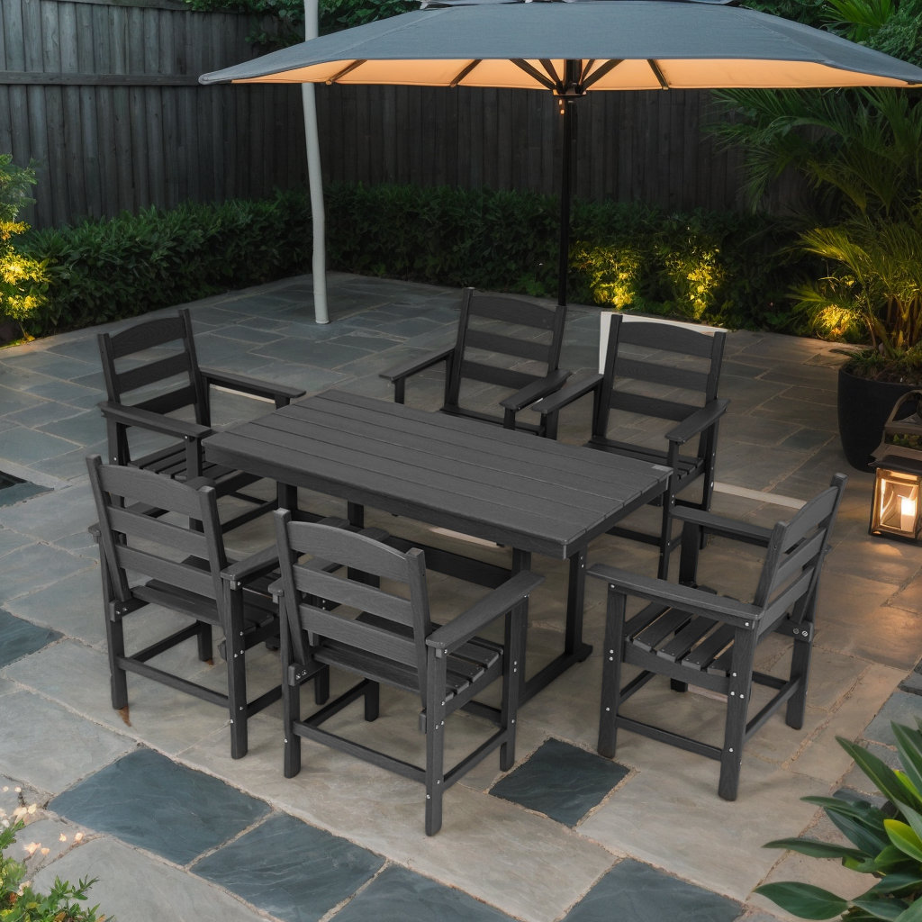 Mokylor 7 Piece HDPE Patio Outdoor Furniture Sets, Outdoor Dining Table ...