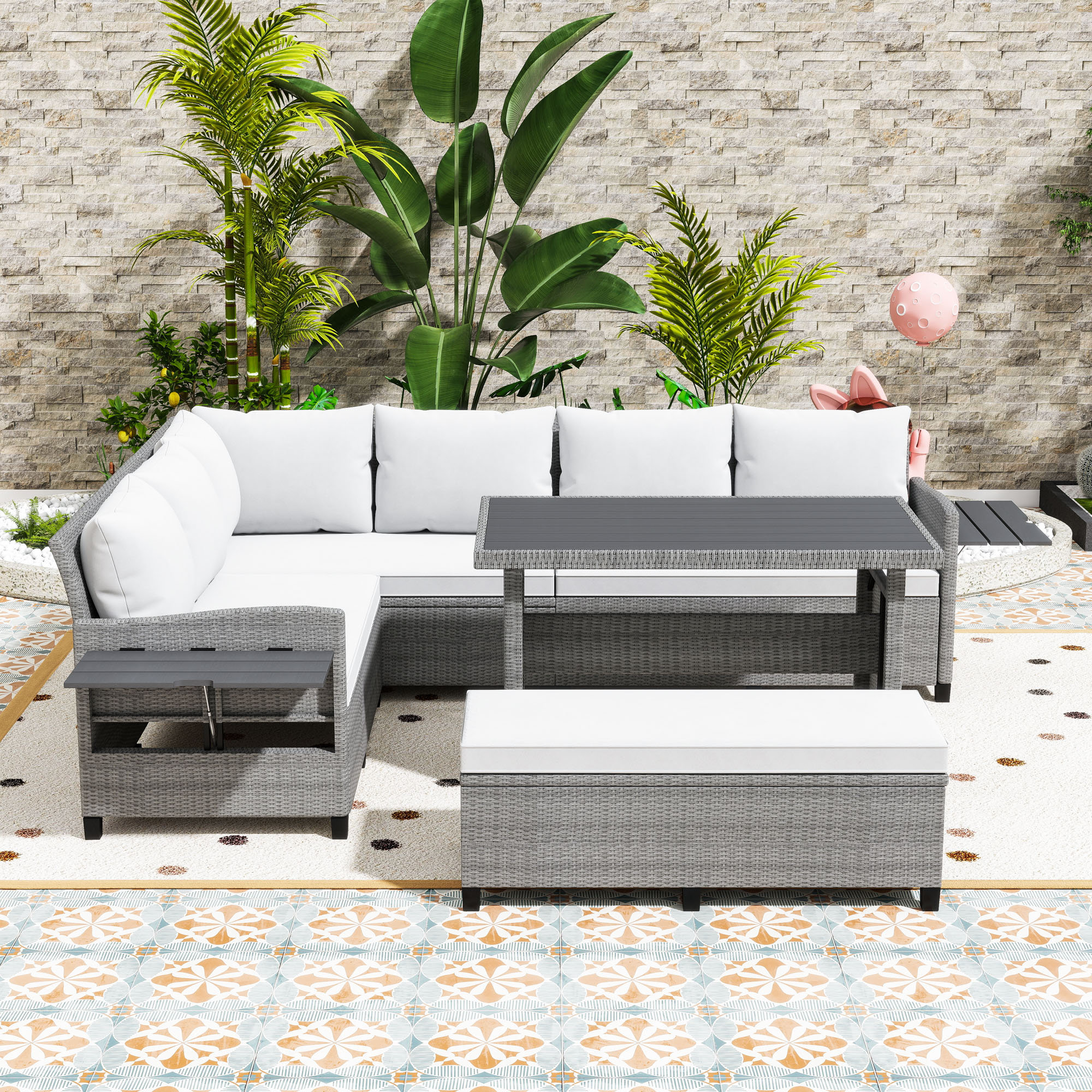 Latitude Run® 5-Piece PE Wicker Outdoor Conversation Set with ...