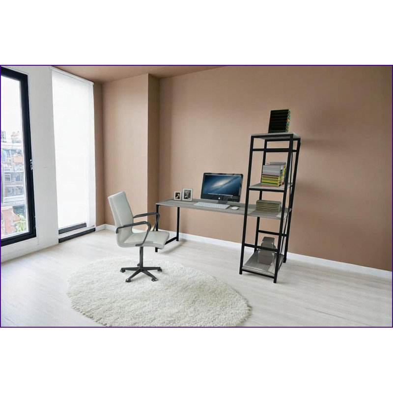 Inbox Zero Desks: Modern Minimalist 55"W Home Office Desk with Oak Top ...