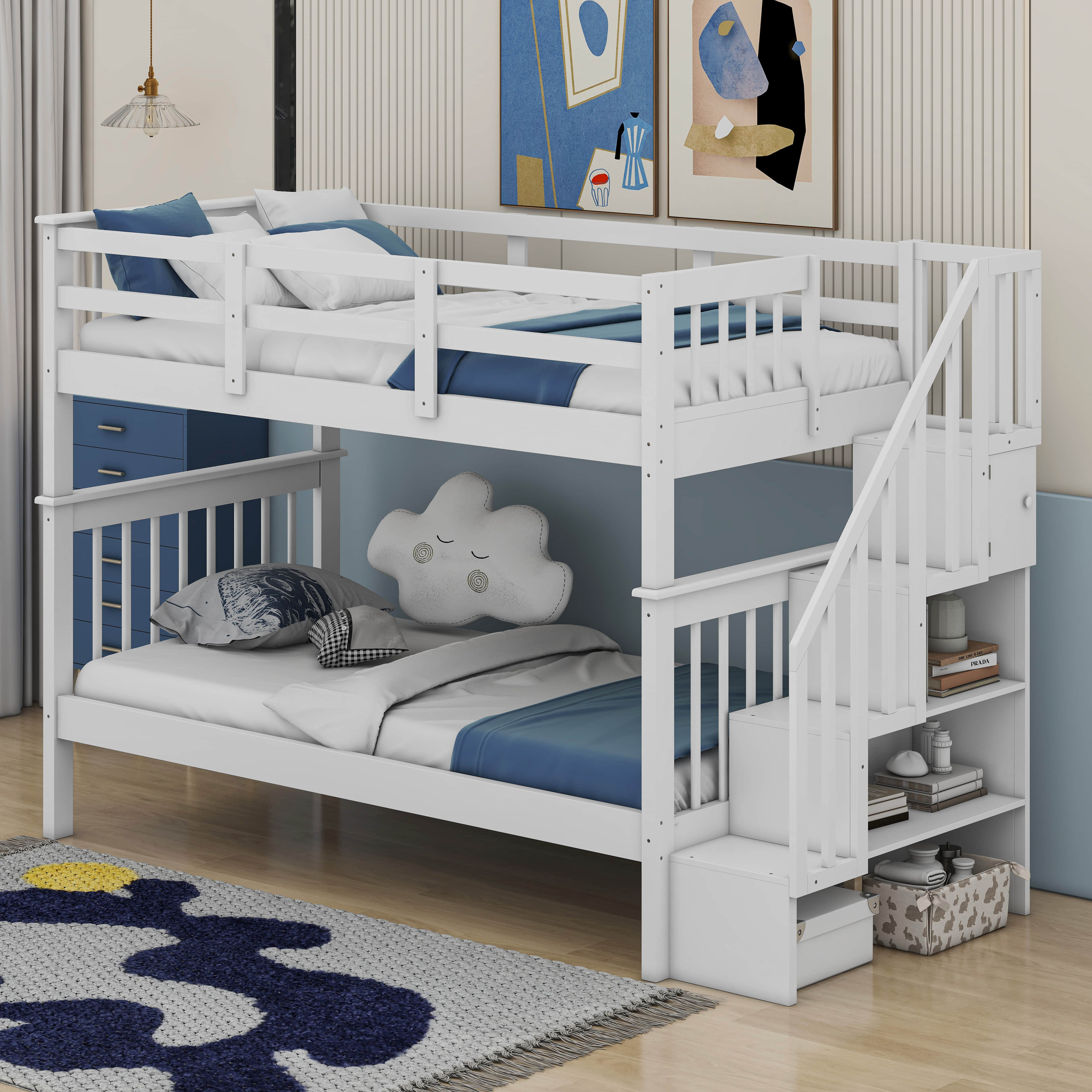 Cosmic Stairway Twin Over Twin Bunk Bed With Storage And Guard Rail ...