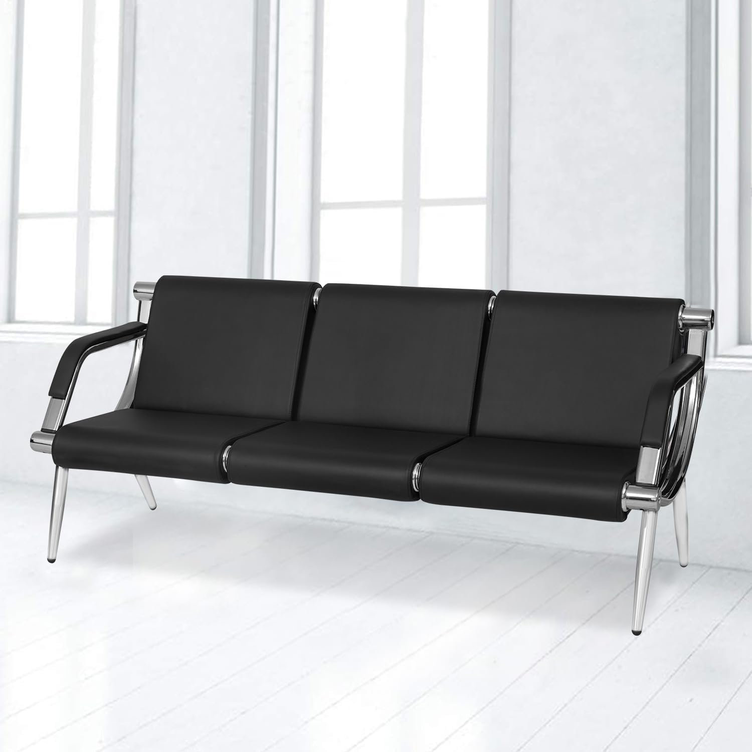 Kinbor Faux Leather Seat Tandem Seating with Metal Frame | Wayfair