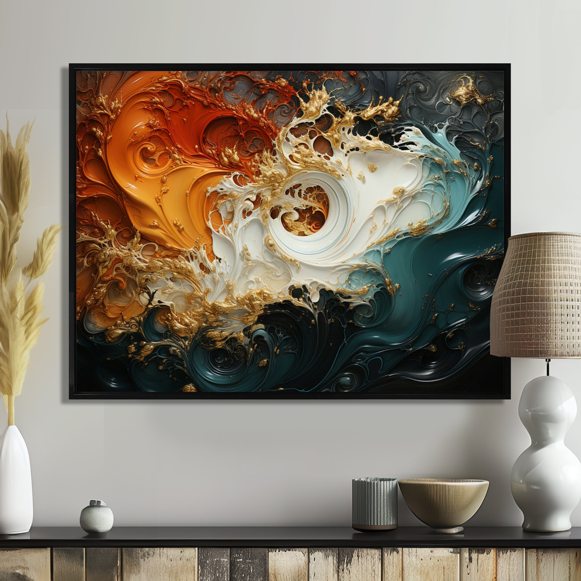 Mercer41 Orange and emerald marble lava VI - Abstract Painting Canvas ...