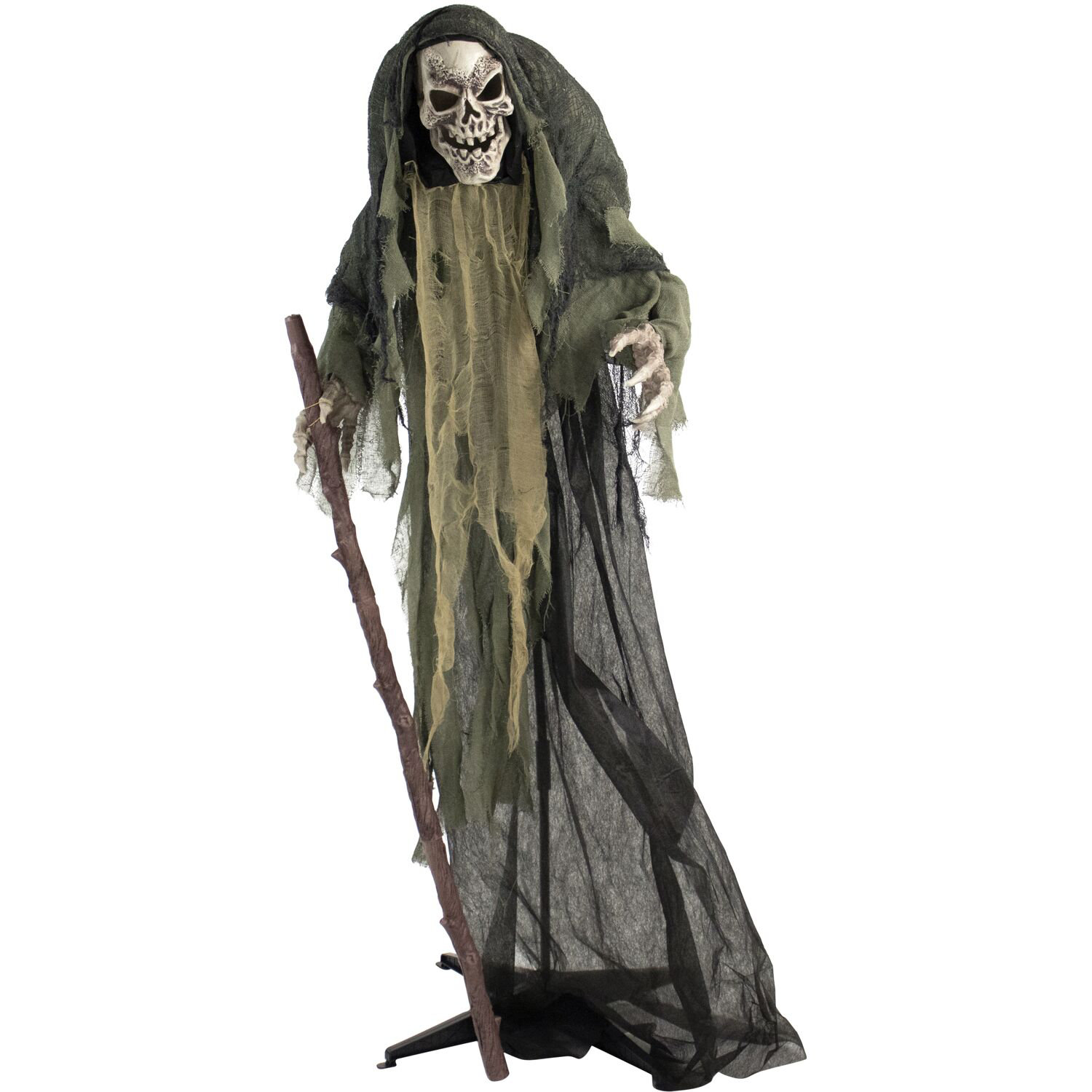 Haunted Hill Farm 5.2 Ft. Scary Skeleton Reaper Holding Staff Halloween ...