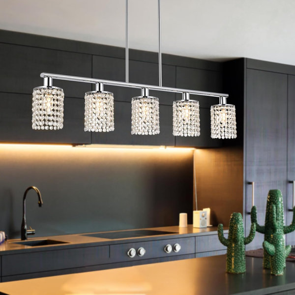 Mercer41 Modern 5-Light Kitchen Island Pendant Lighting With K9 Crystal ...