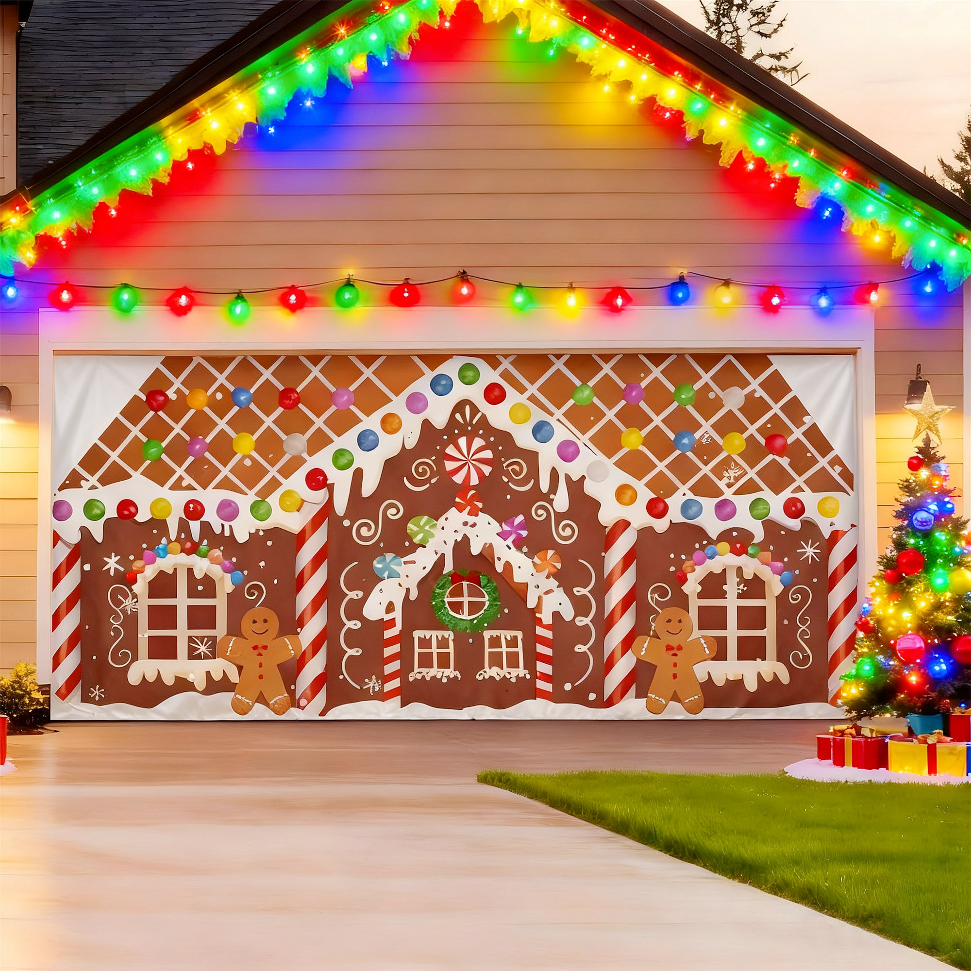 Ophelia & Co. 6.4X14.6 FT Gingerbread House Garage Door Cover ...