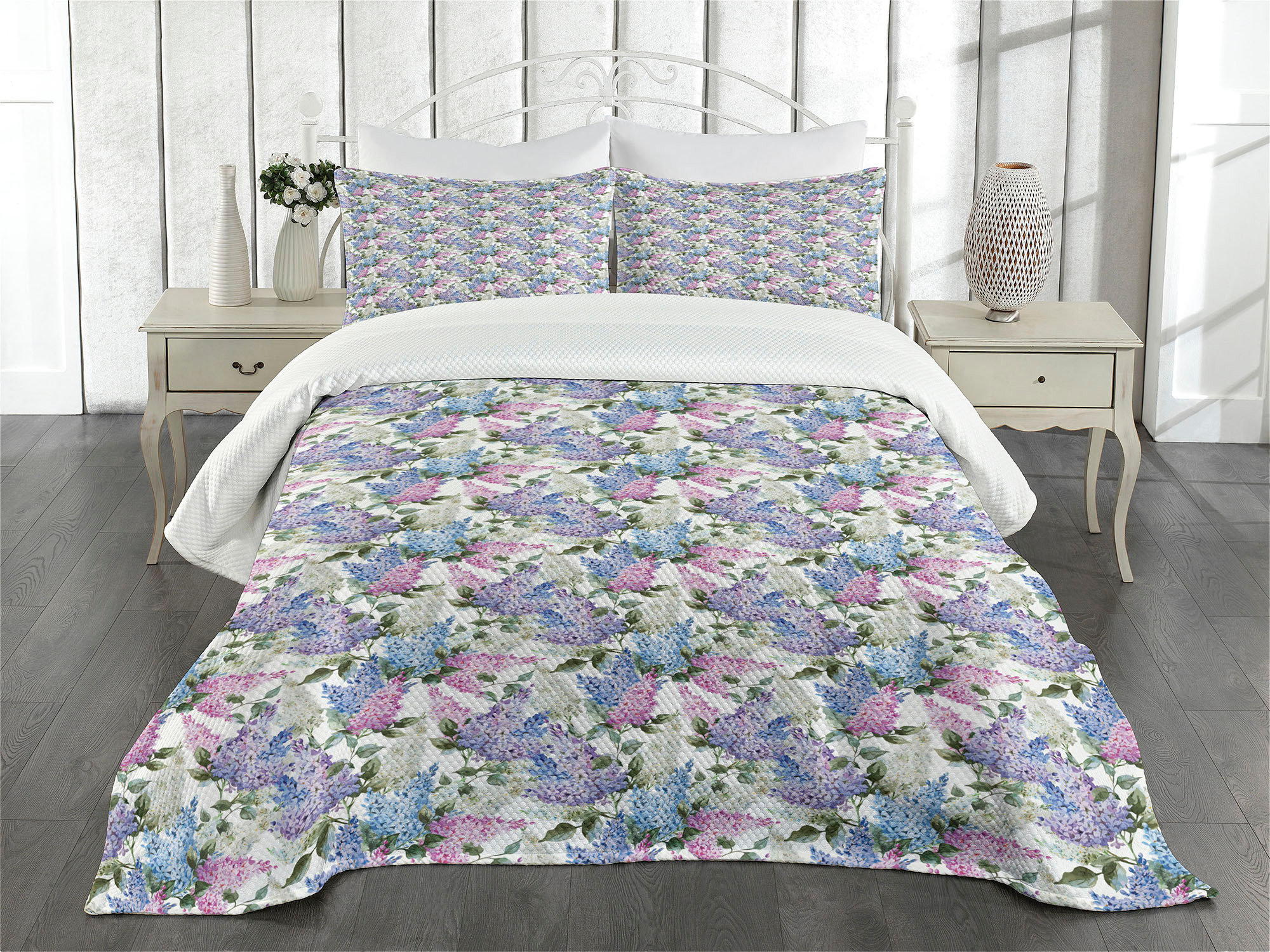 Ambesonne Lilac Bedspread Set Soulful Spring in Country Multicolor ...