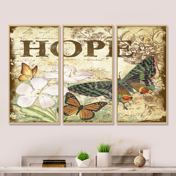 DesignArt " Inspirational Butterflies Hope " 3 - Pieces on Canvas ...