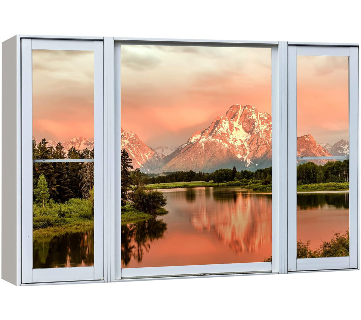 IDEA4WALL Window Scenery " Window View Orange Sunset Mountain Lake ...