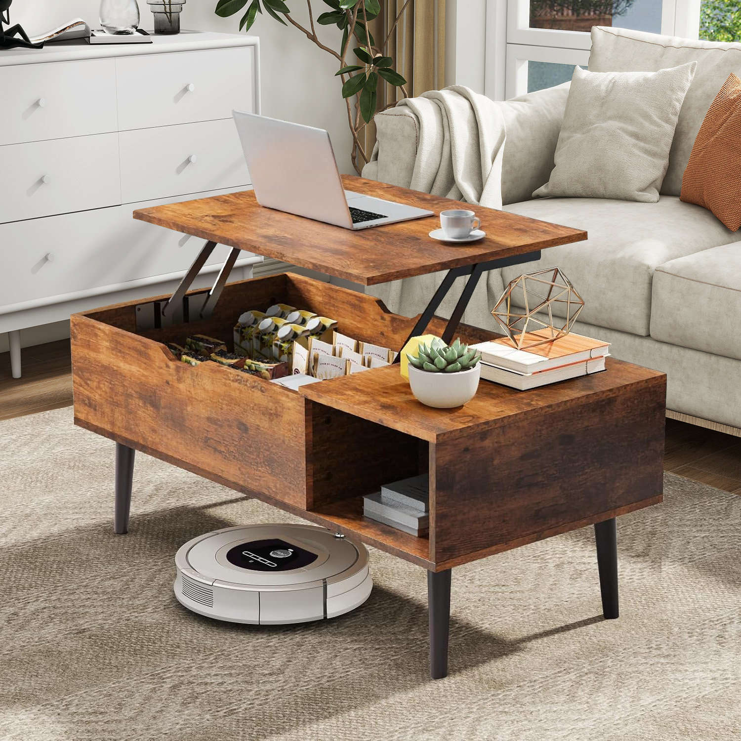 George Oliver Small Modern Wooden Center Tables Lift Top Coffee Tables ...