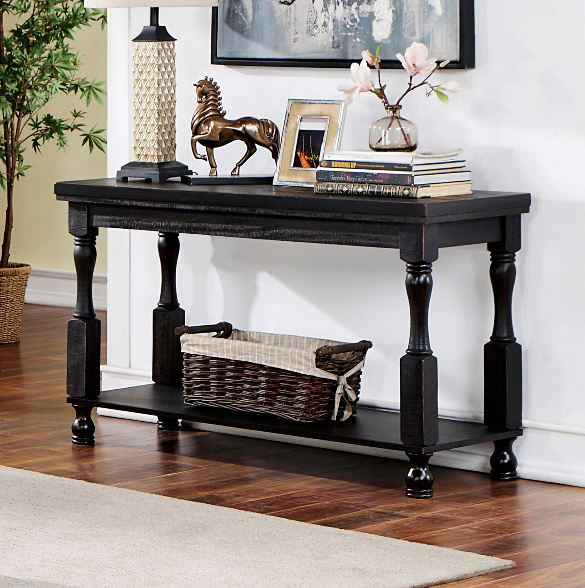 Alcott Hill Console Table, Wooden Frame Table With Open Bottom Shelf ...
